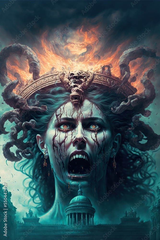 Raging madness, going insane. Mythology of insanity. Digitally ...