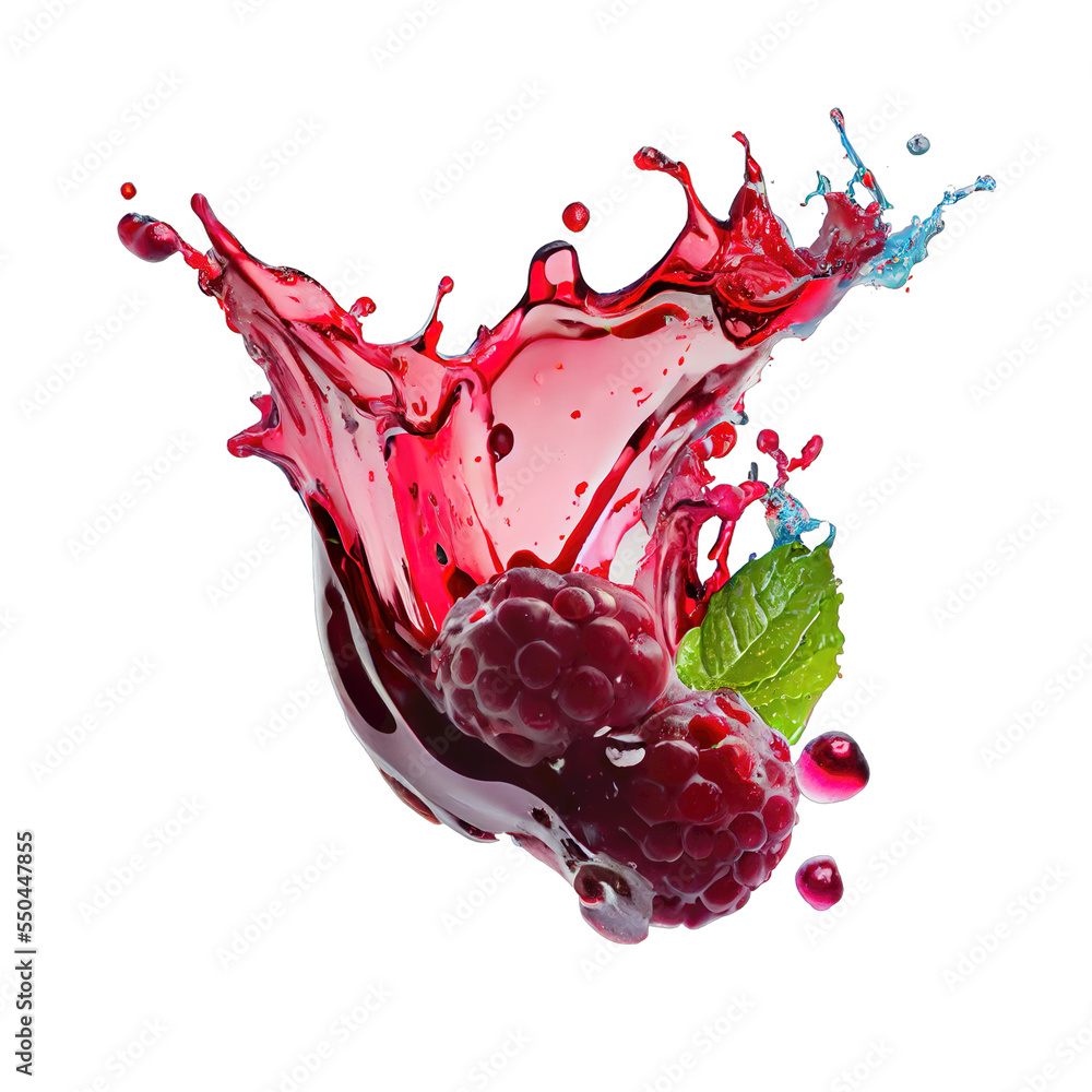 Berry juice splash red pink isolated on transparent background ...