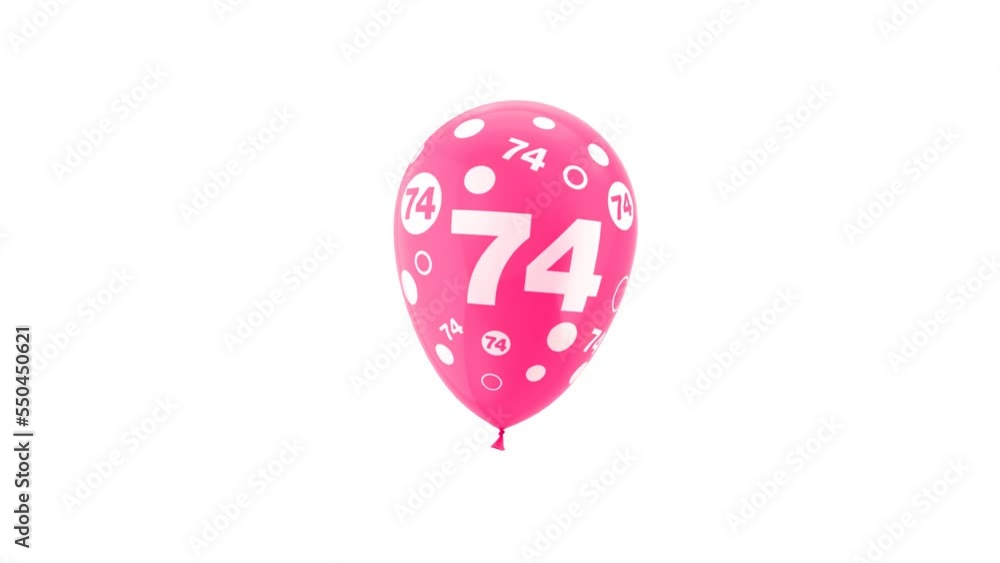 74 Years Old. Birthday Celebration Balloon. Loop Animation. With Green ...