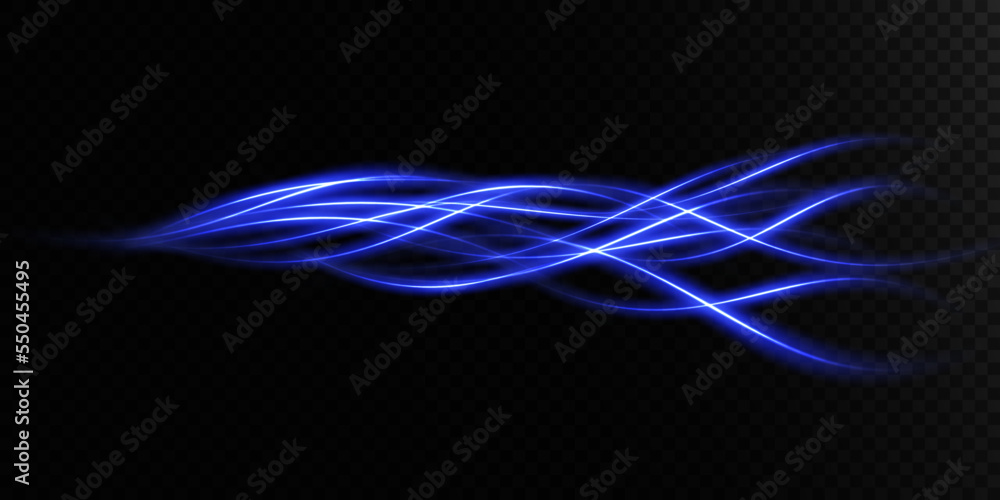 Abstract light lines of movement and speed in blue. Light everyday ...