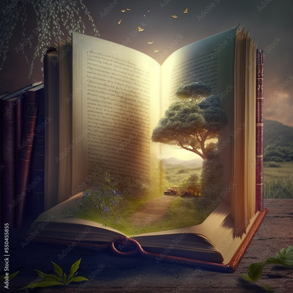 Story book, story coming alive: nature coming out of an old yellowish ... Story book, story coming alive: nature coming out of an old yellowish ...