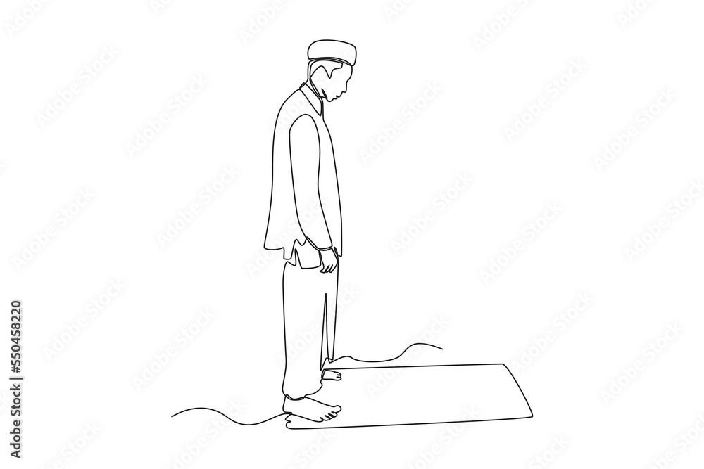 Single one line drawing standing prayer movement. Salah Prayer for Men ...