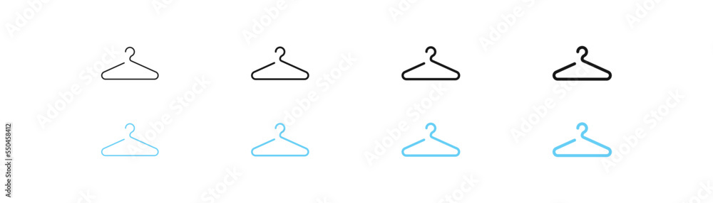 Hanger icon. Coat sign. Wardrobe symbol. Closet symbols. Black and blue ...