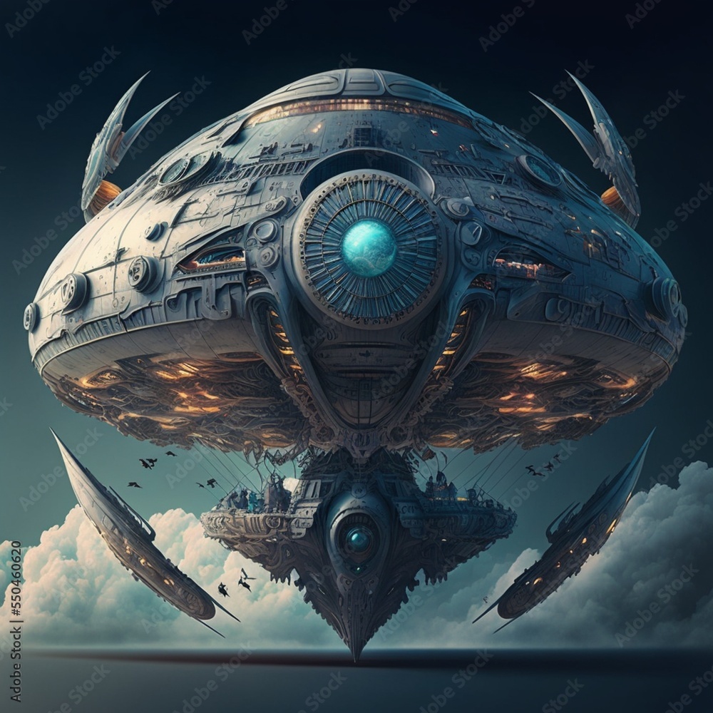Conceptual Alien Spaceship Landing Stock Illustration | Adobe Stock