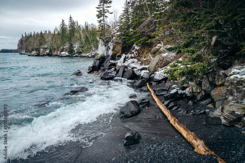 pebble beach and lake during winter in canada Stock Photo | Adobe Stock