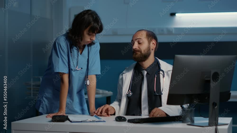 Medical nurse working late at night while being touched inappropriately ...