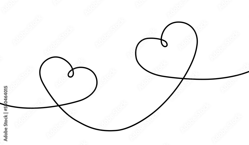 Hearts continuous line drawing. One single hand drawn contour heart for ...