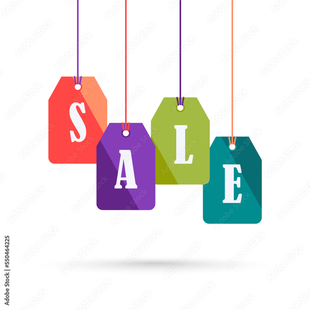 Price tag on a string, banner, label, sticker. Coupon sale, offers and ...