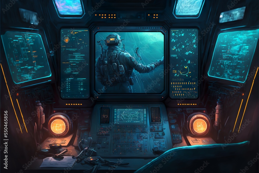 Futuristic underwater sci-fi spaceship interior design Stock ...
