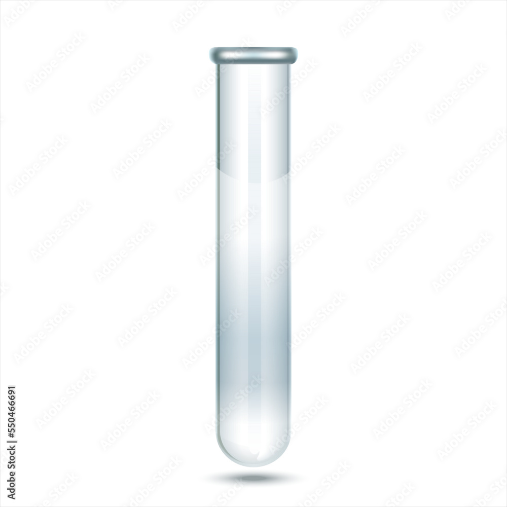 Transparent glass test tube isolated on a white background. 3D image ...