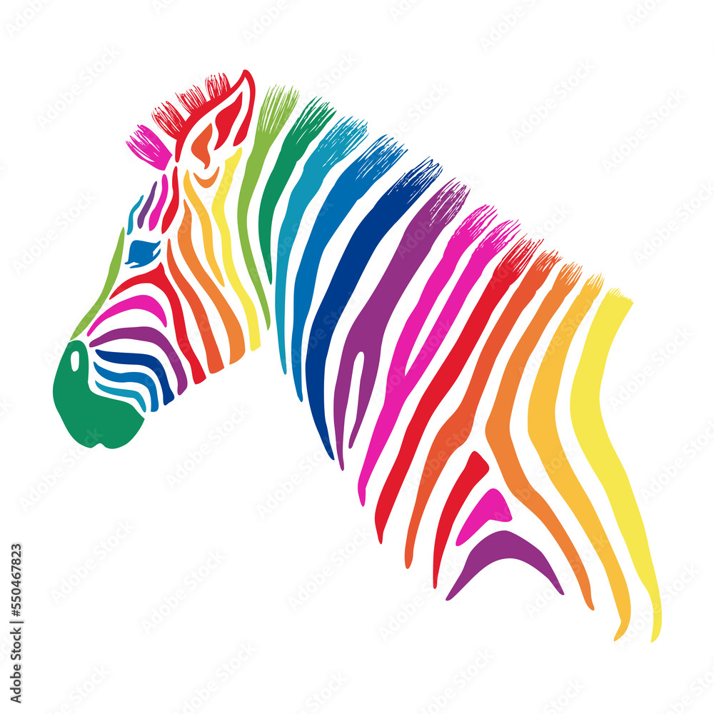 Colorful zebra head, side view, illustration over a transparent ...