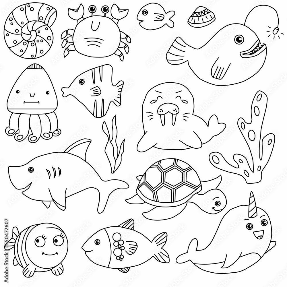 Coloring book page for children with colorful template. Cartoon ...