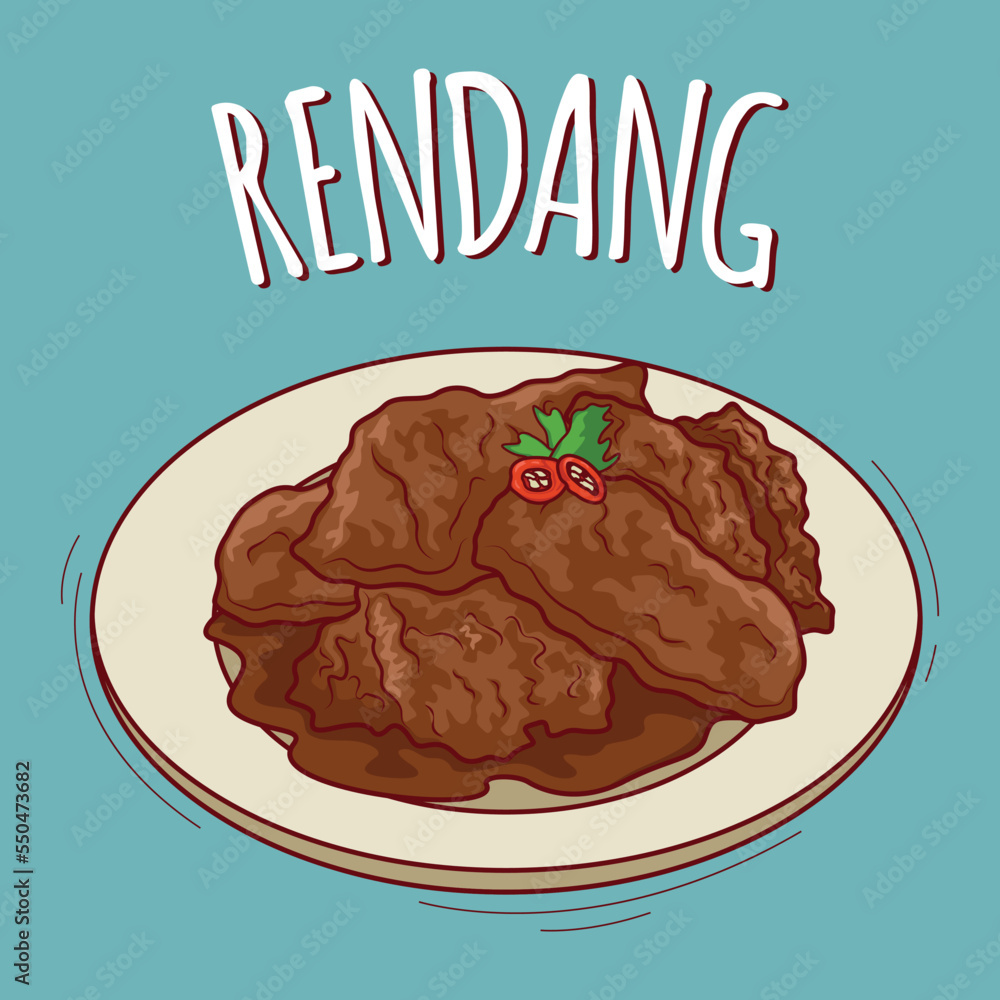 Rendang illustration Indonesian food with cartoon style Stock Vector ...