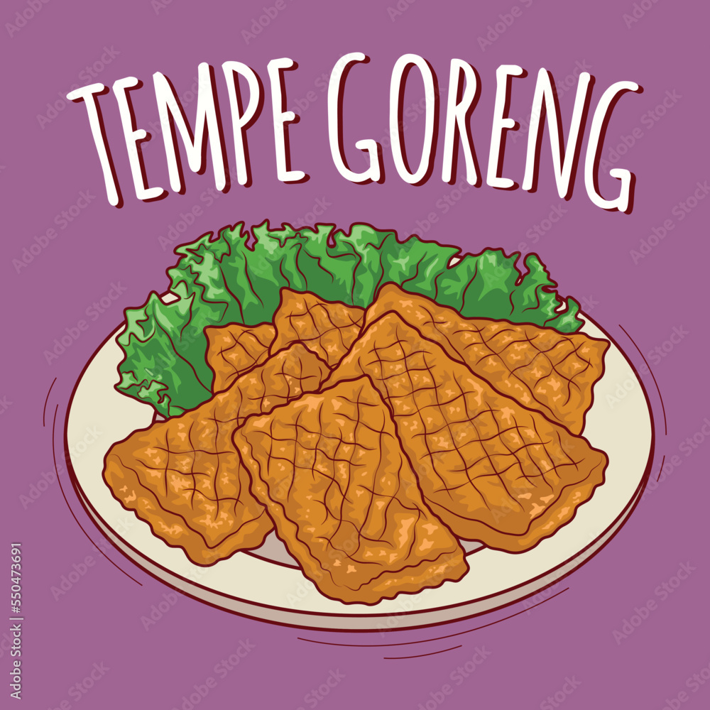Tempe goreng illustration Indonesian food with cartoon style Stock ...