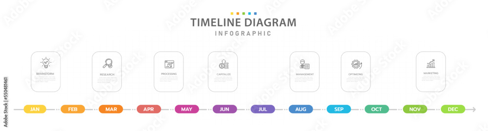 Infographic template for business. 12 Months modern Timeline diagram ...