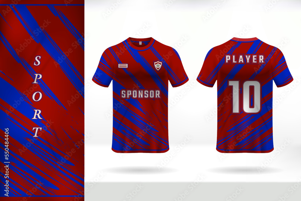 Jersey template design for sports uniforms with red and blue color ...