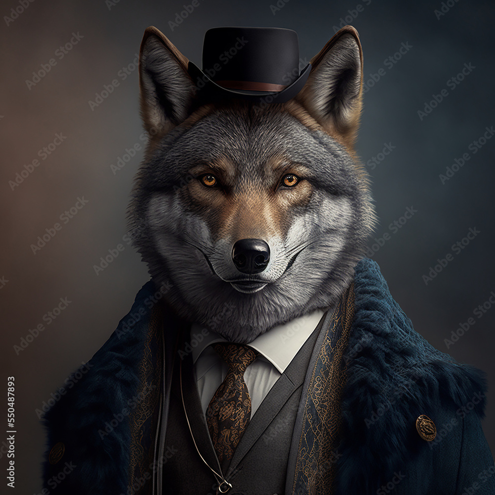 Ai generated fancy, dapper, proper, wolf Stock Illustration | Adobe Stock