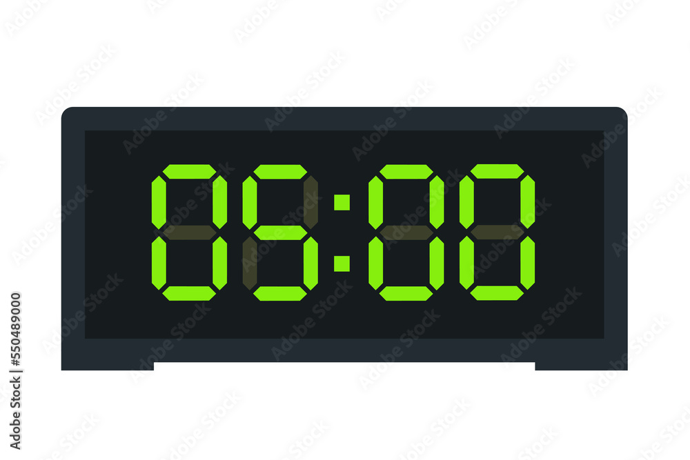 Vector flat illustration of a digital clock displaying 05.00 ...