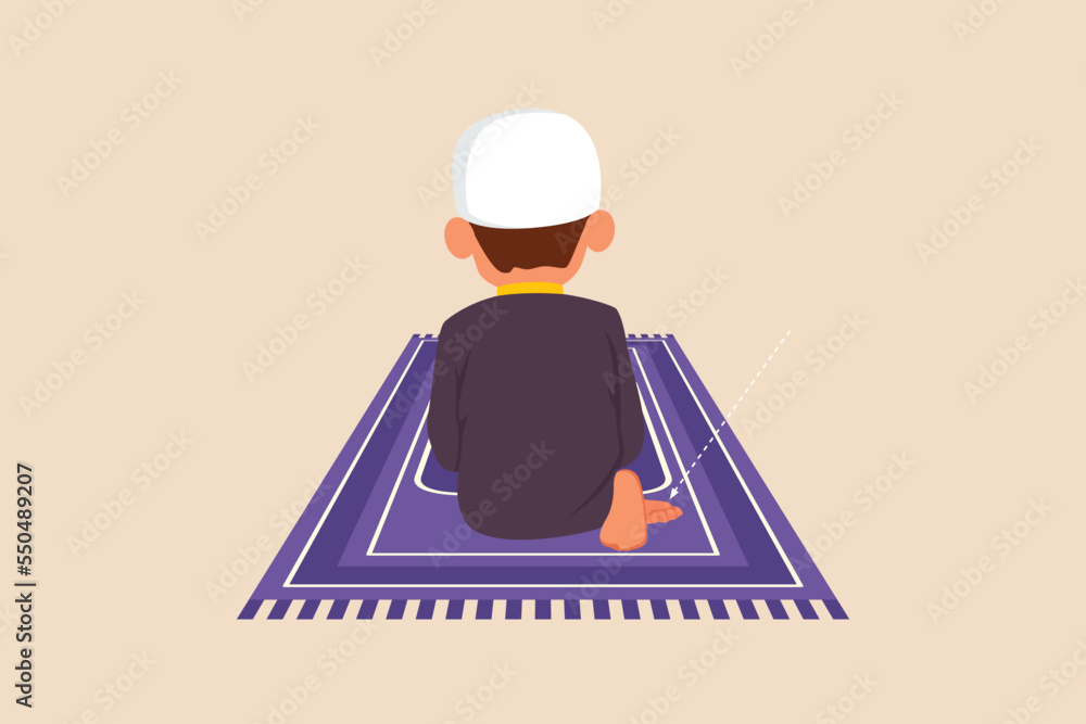 Back view movement of praying sitting between two prostrations.. Julus ...