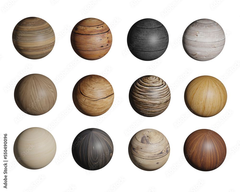 PNG set of wooden material textures in 3D spheres. Stock Illustration ...