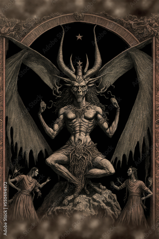 Baphomet demon king statue gothic engraving illustration filigree ...