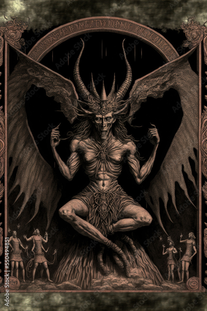 Baphomet demon king statue gothic engraving illustration filigree ...