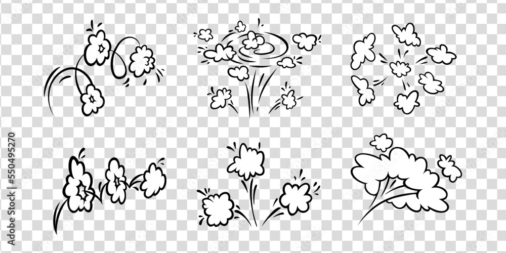 Comic boom effect clouds. Set of explosion bubbles and smoke. Vector ...