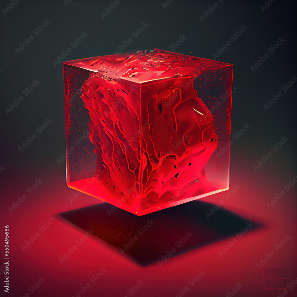 Deep Red Magic Bloody Cube. Beautiful glow lighting. Dynamic fluid ...