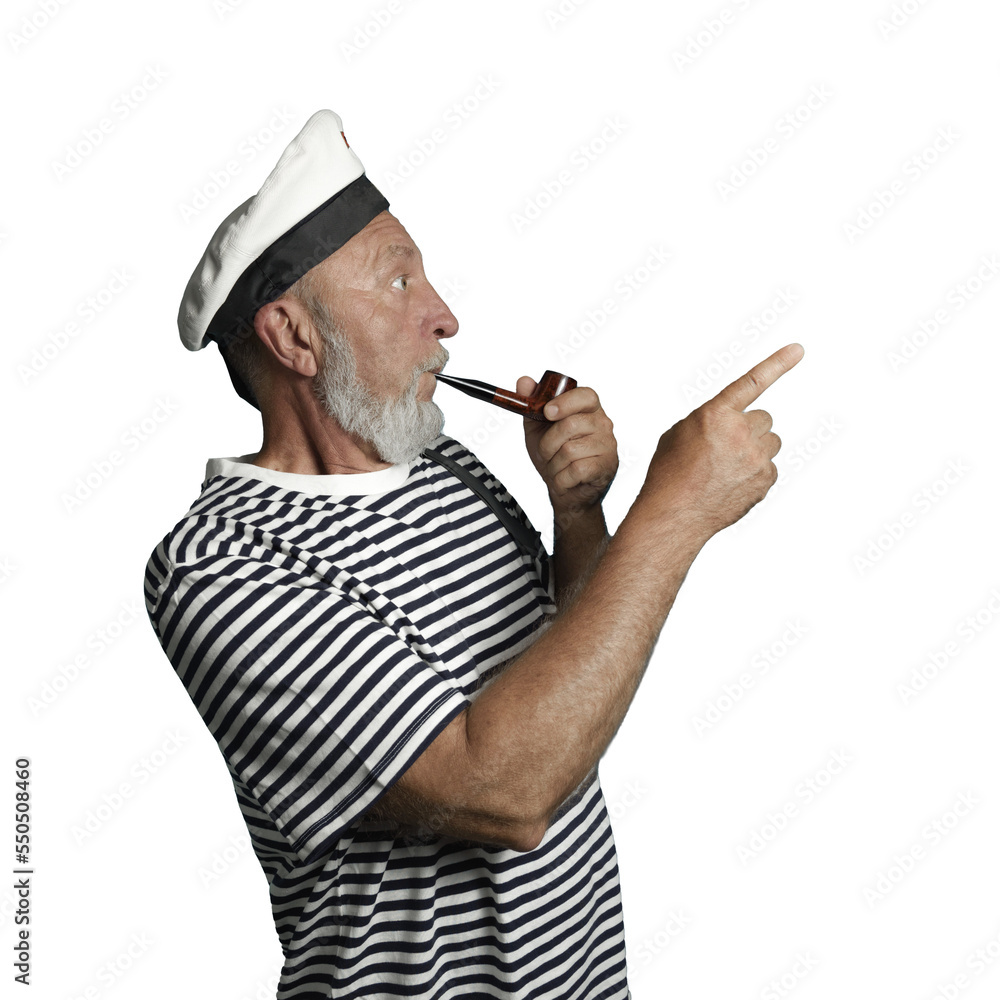 Cheerful sailor in profile on a transparent background png. An old ...