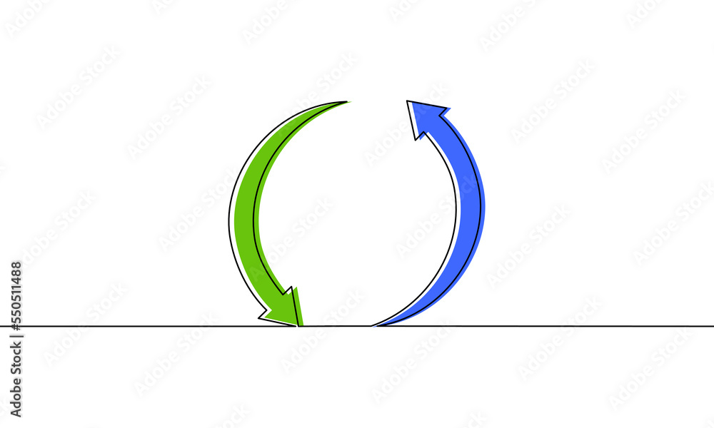 Continuous line drawing of cycle arrow, icon outline, business growth ...