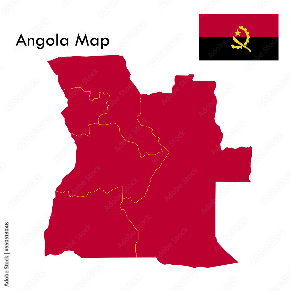 Red Angola country map vector with separate cities and territories ...