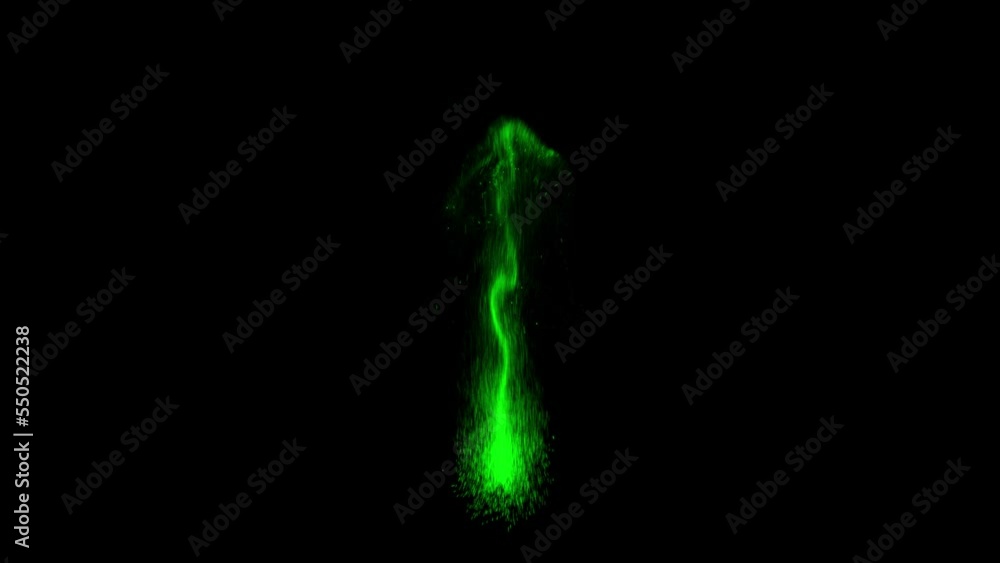 Animation of green fire flame particle. Green fire and thin smoke ...
