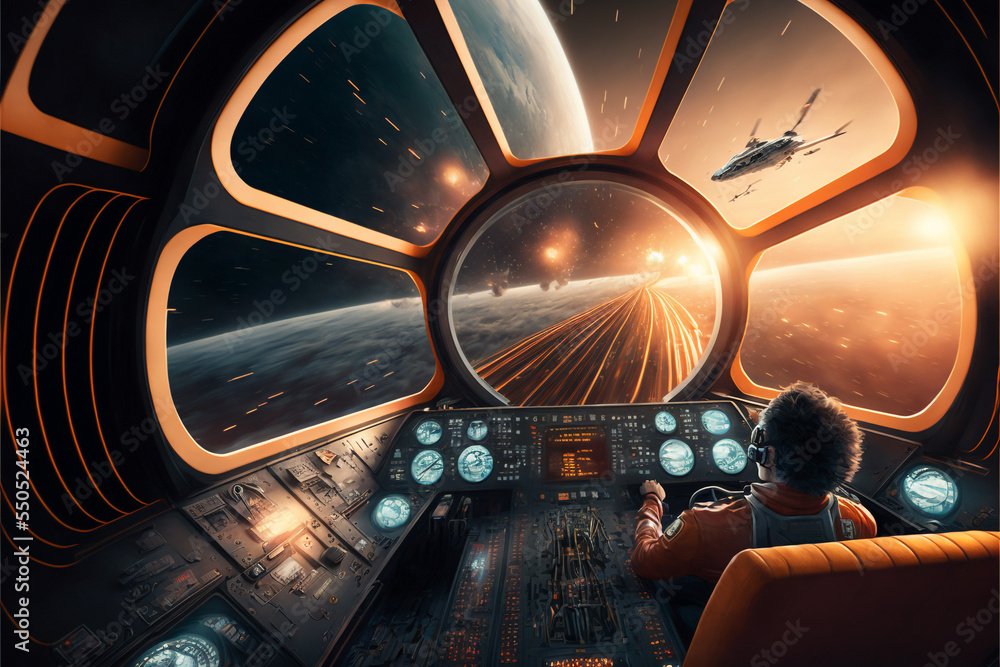 Inside of a Spaceship Driving at Hyper Speed, Space Travellers flying ...