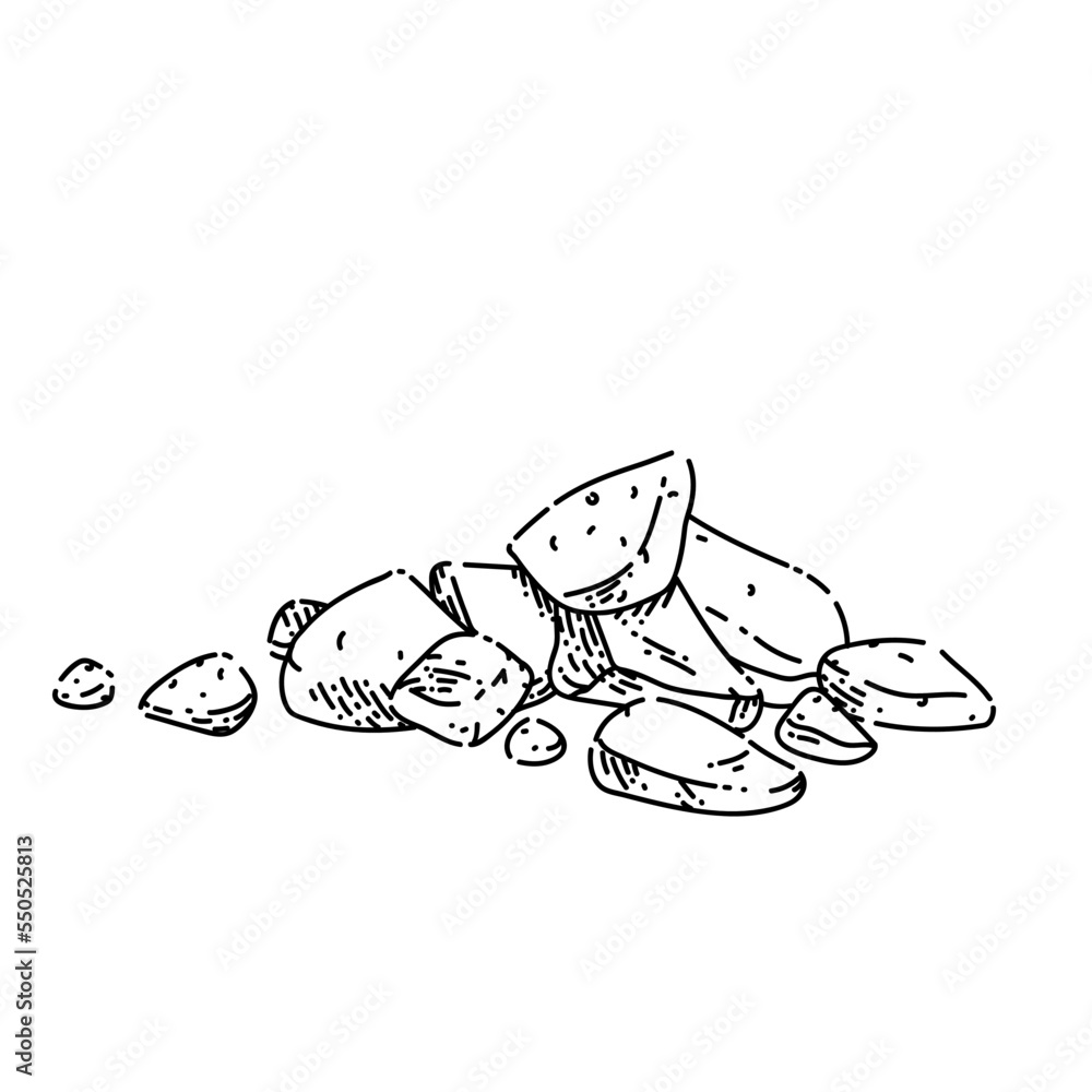 gravel sketch hand drawn vector stone pile, black small sand, crushed ...