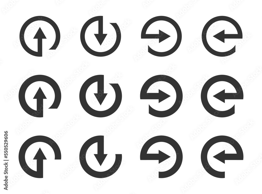 Circle arrow icon set. Flat vector illustration. Stock Vector | Adobe Stock