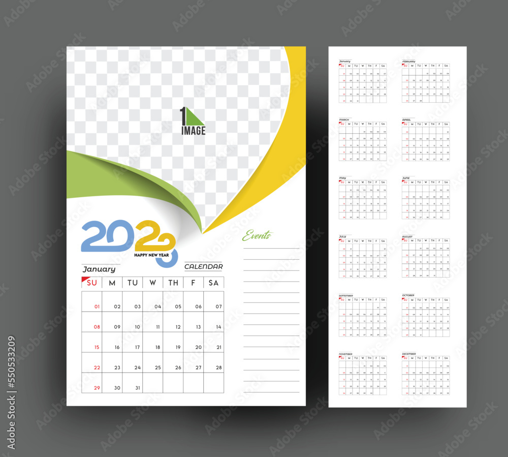 2023 Calendar Happy New Year Design with sapce of your image. Stock ...