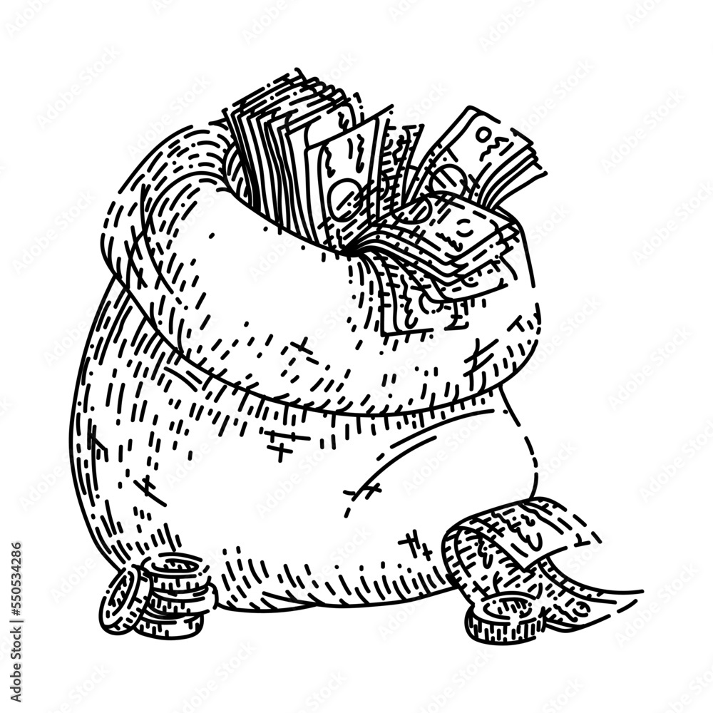 money bag hand drawn vector. cash coin, dollar sack, bank coin moneybag ...