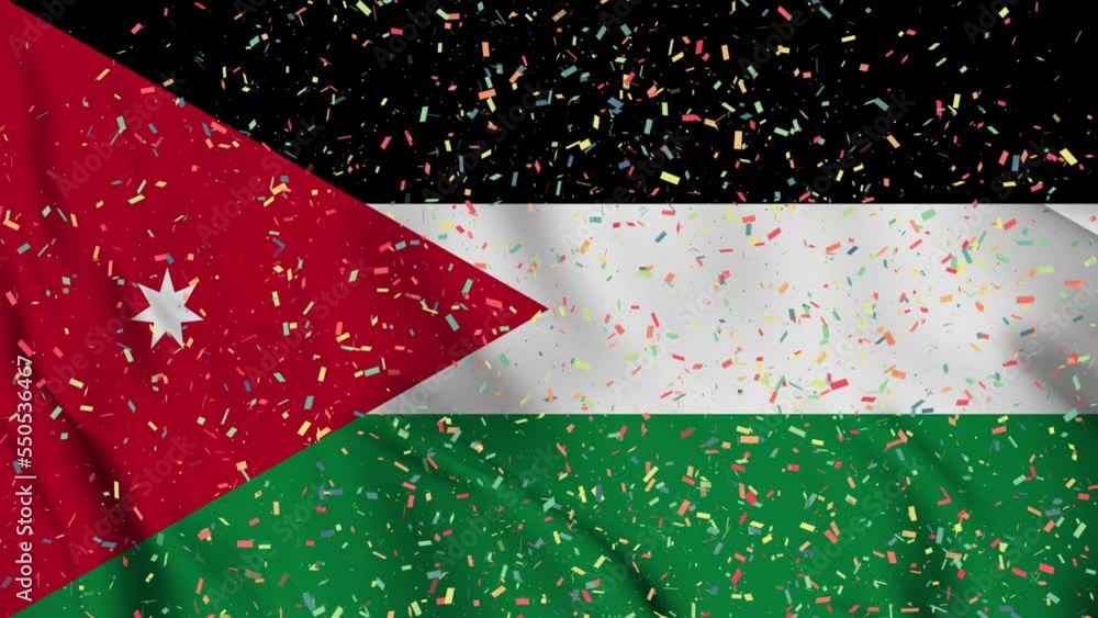 Jordanian flag seamless animation with paper confetti. Best stock of ...