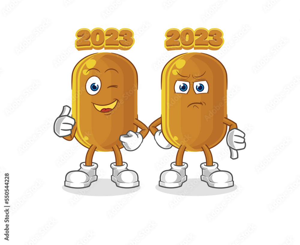 2023 new year thumbs up and thumbs down. cartoon mascot vector Stock ...
