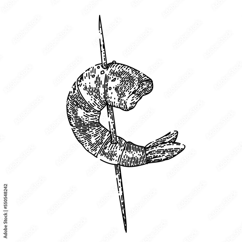 shrimp fried hand drawn vector. prawn seafood, deep crispy plate, fry ...