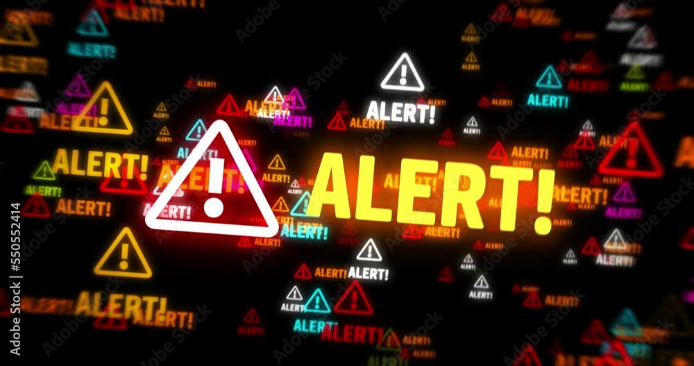 Alert symbol light flashing on screen. Fly between Alarm and warning ...