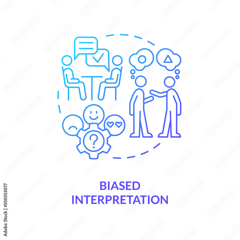 Biased interpretation blue gradient concept icon. Information search ...