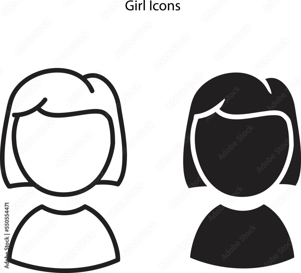 Faceless girl or woman illustration icon set isolated on white ...
