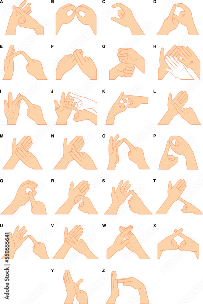 British Sign Language Alphabet for the deaf and hard of hearing. Vector ...