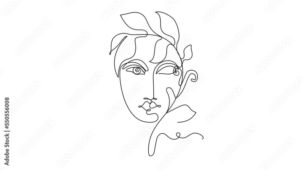 One Line Drawing Woman Face Animation. Beauty Female Portrait in Sketch ...