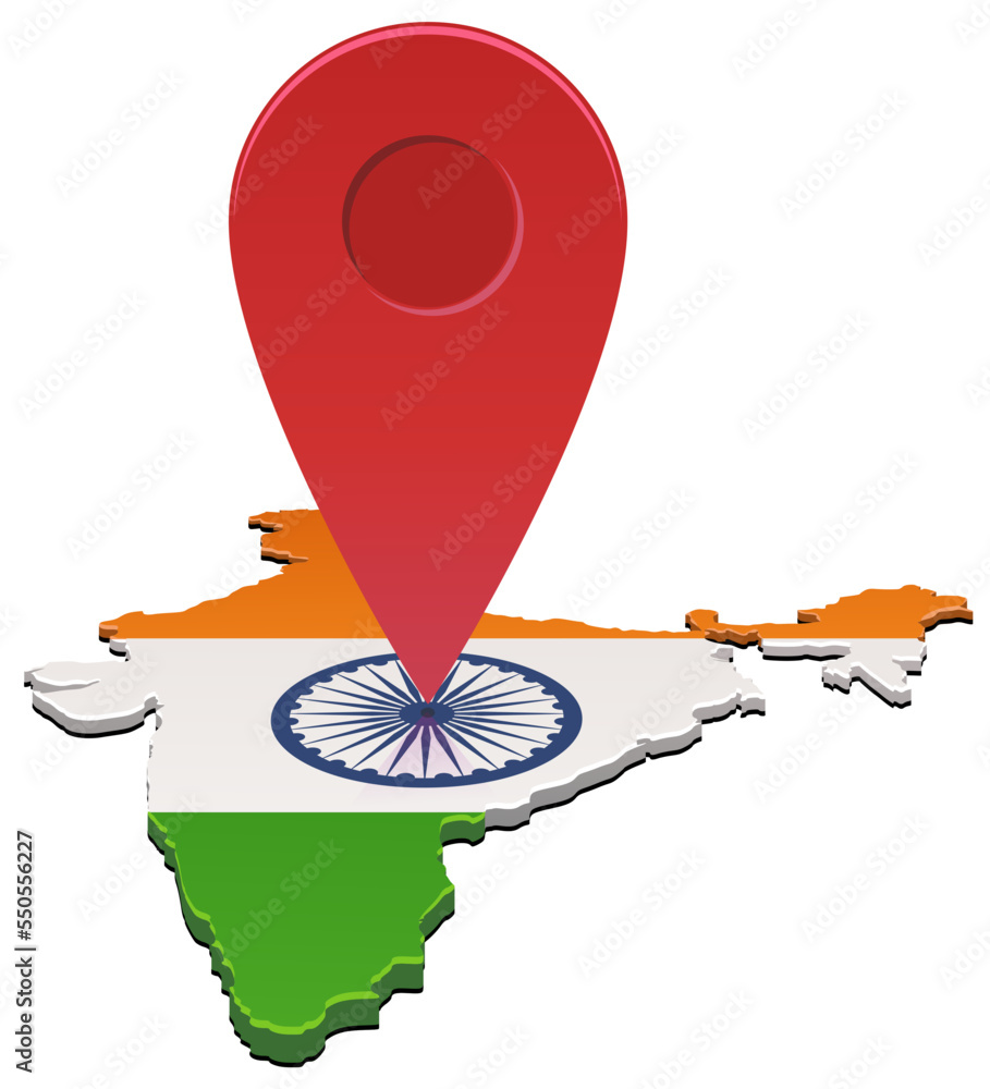 3D map of India in the colors of the Indian flag with the symbol of the ...