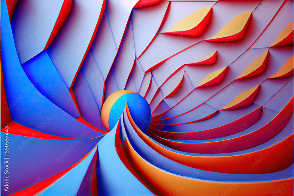 Dynamic paper art in vibrant blue to red gradient forming a spiral ...