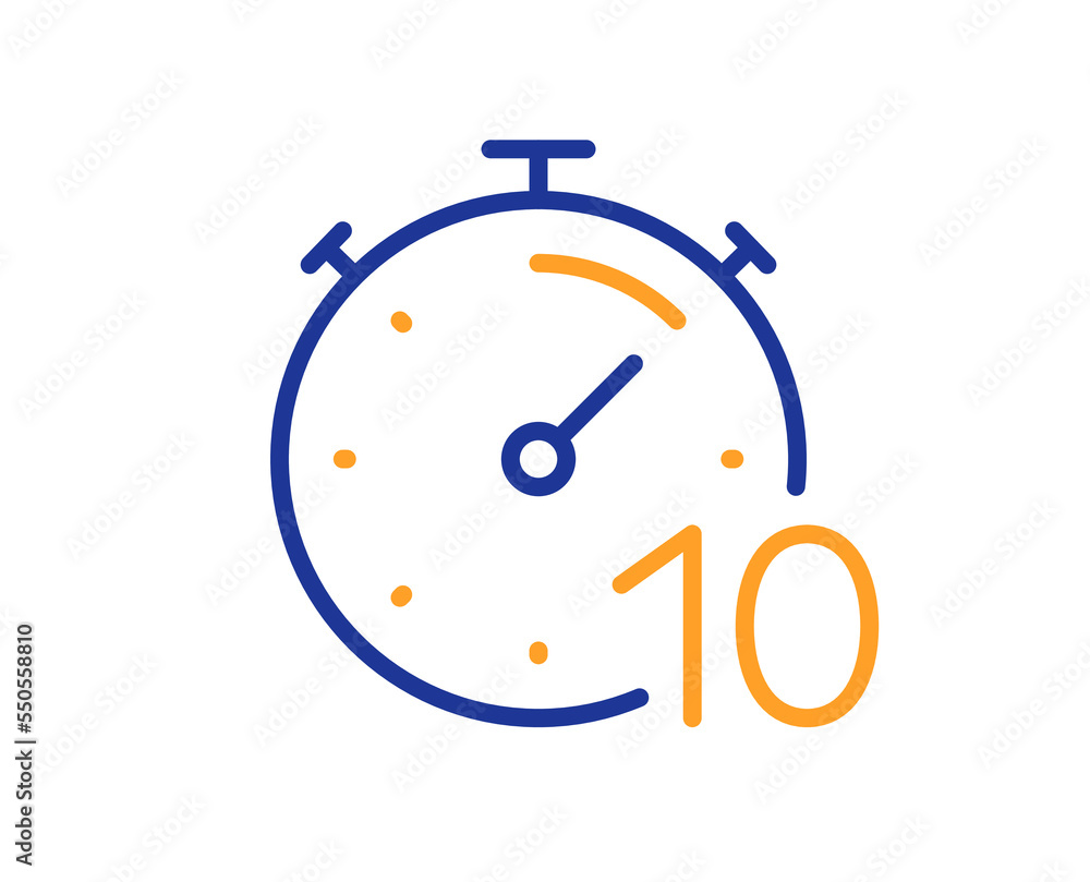 Timer 10 minutes line icon. Stopwatch time sign. Countdown clock symbol ...