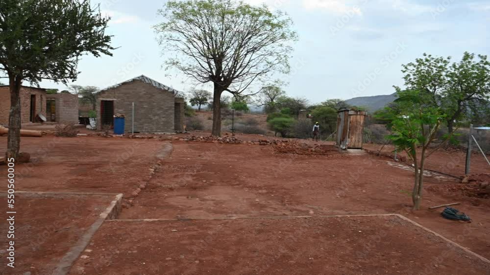 Makushu Village in South Africa, backyard view with long drop toilet ...