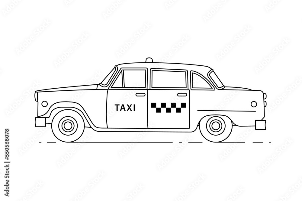 New York line taxi isolated on white background. Coloring page with ...